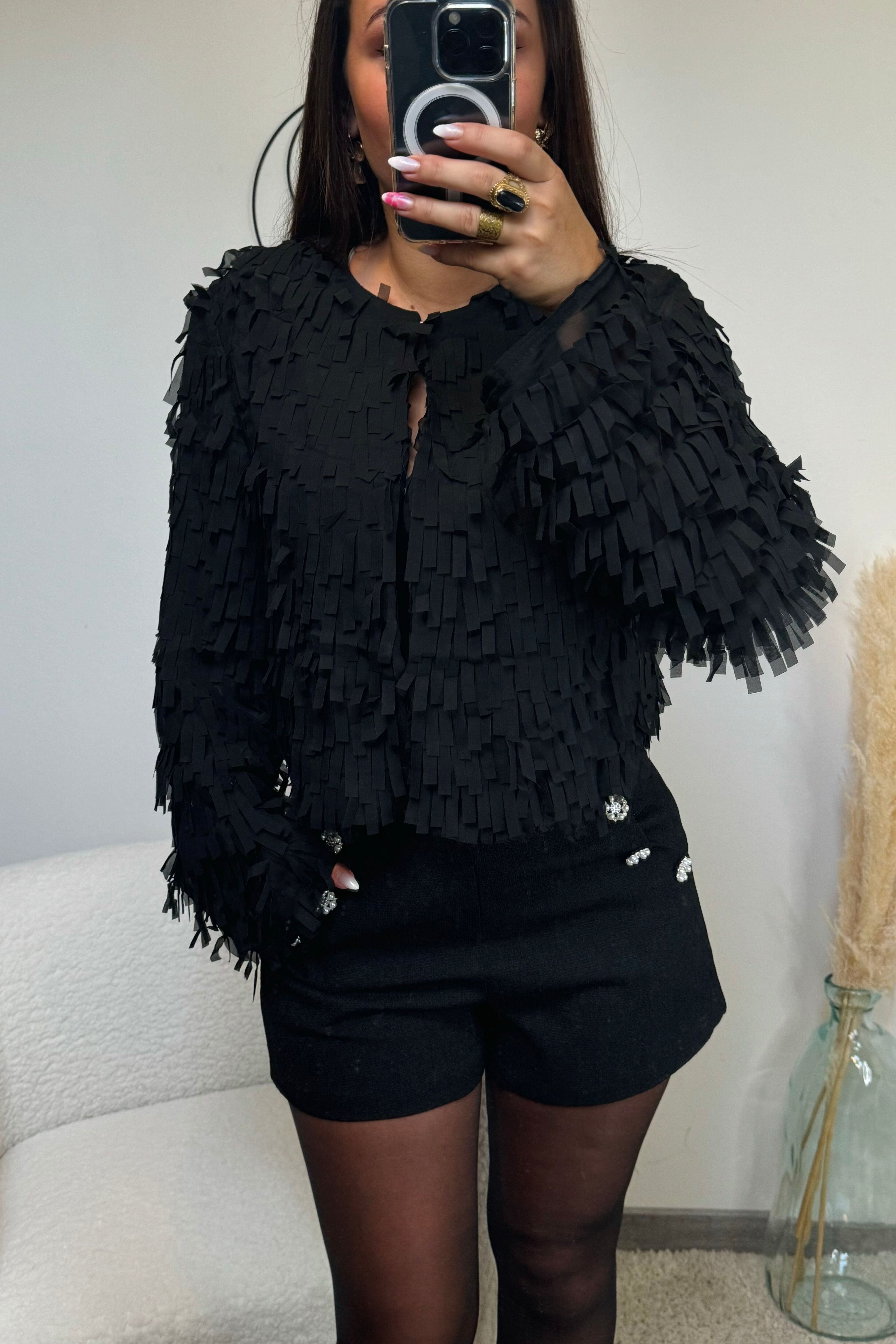 Veste à franges noire – Mademoiselle Eclatante